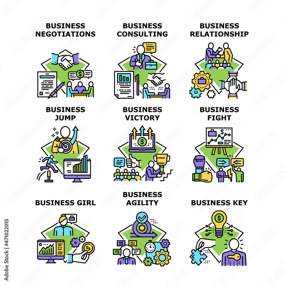 Business Relation Set Icons Vector Illustrations. Business Relationship ...