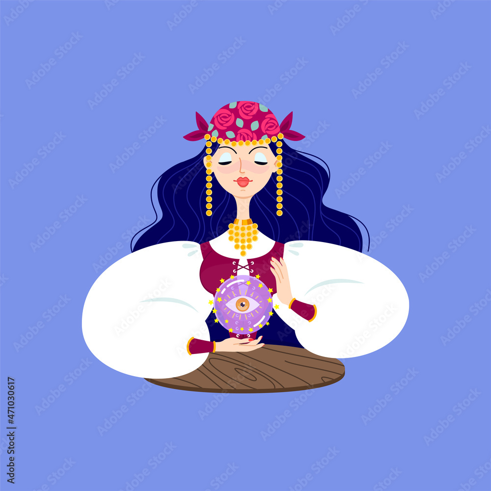 Fortune teller female character. Gypsy oracle. Cartoon illustration of ...