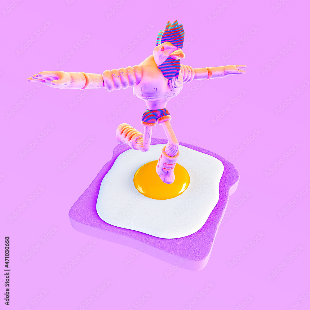 Minimalistic stylized collage art. 3d funny character Roots and fried ...