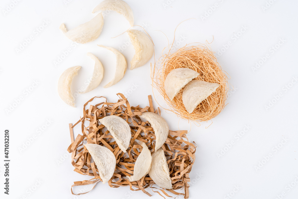 Top Grade edible bird nest shoot on white background with negative ...