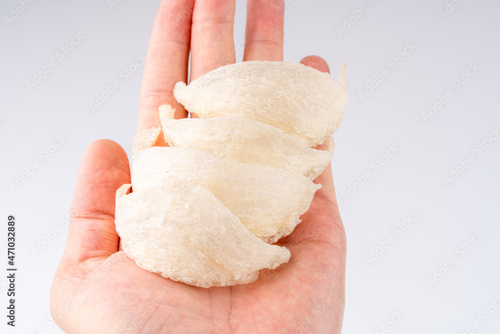 Top Grade edible bird nest shoot on white background with negative ...