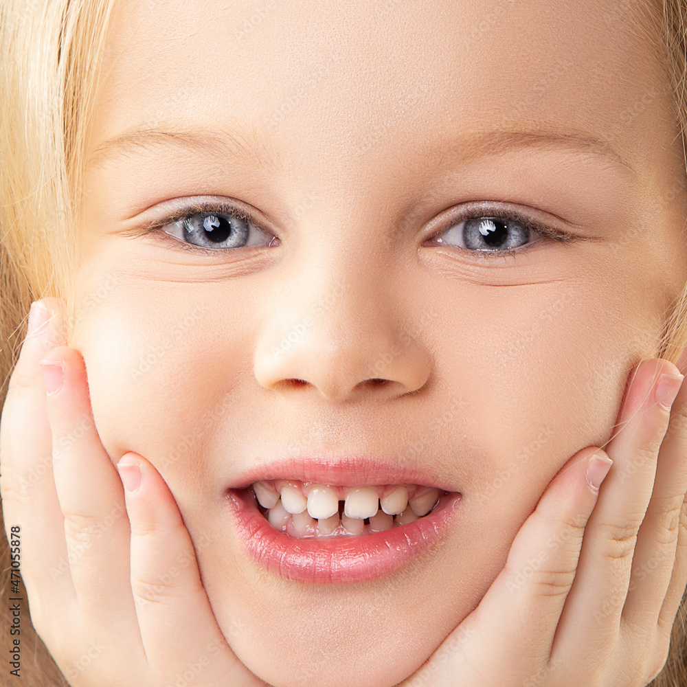 Little girl face close-up with smile and tears Stock Photo | Adobe Stock