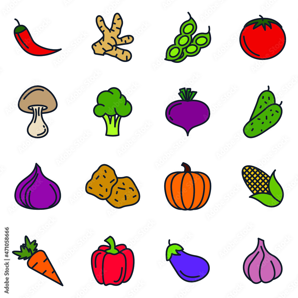Vegetarian, vegetable elements set icon symbol template for graphic and ...