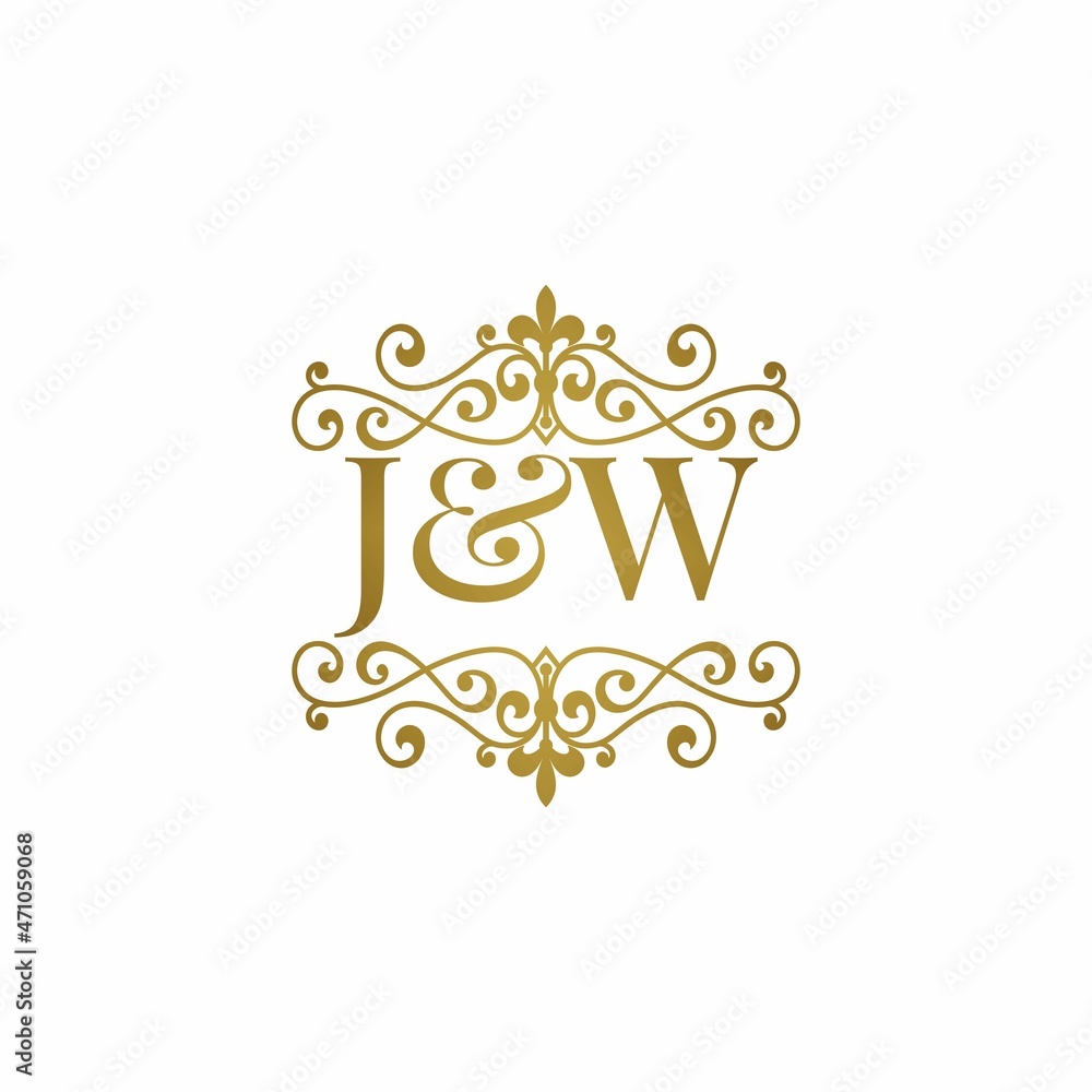 J&W initials logo ornament gold. Letter JW wedding ampersand or ...