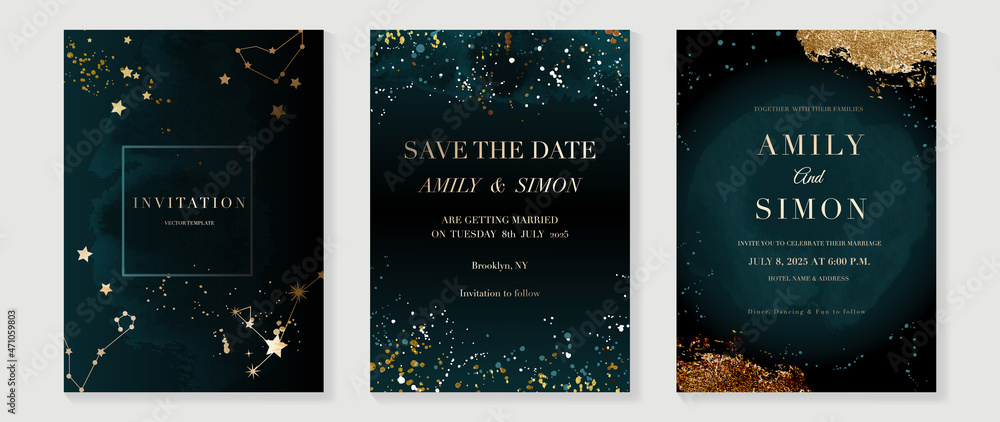 Star and moon themed wedding invitation vector template collection ...