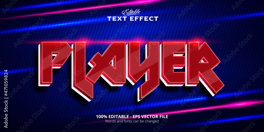 Editable Player text on illuminated blue background, Player text effect ...