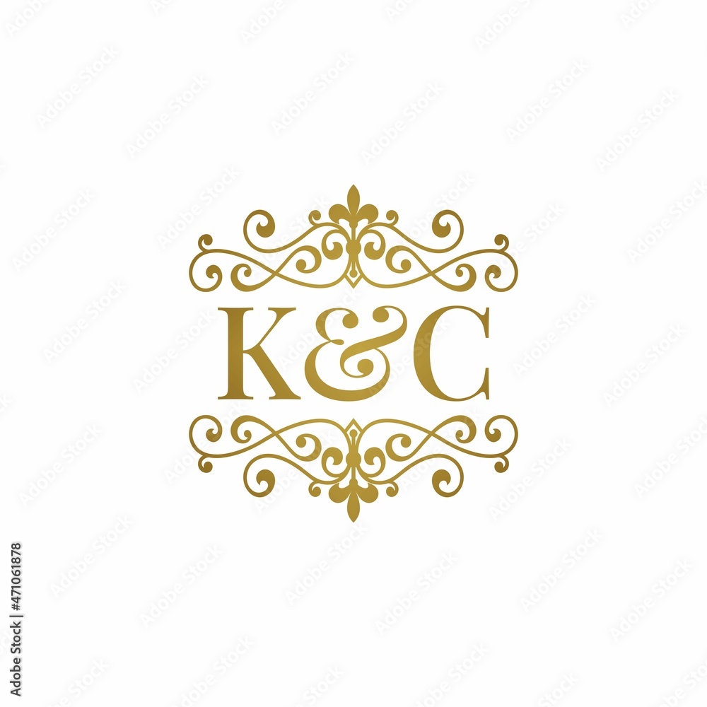 Vetor de K&C initials logo ornament gold. Letter KC wedding ampersand ...