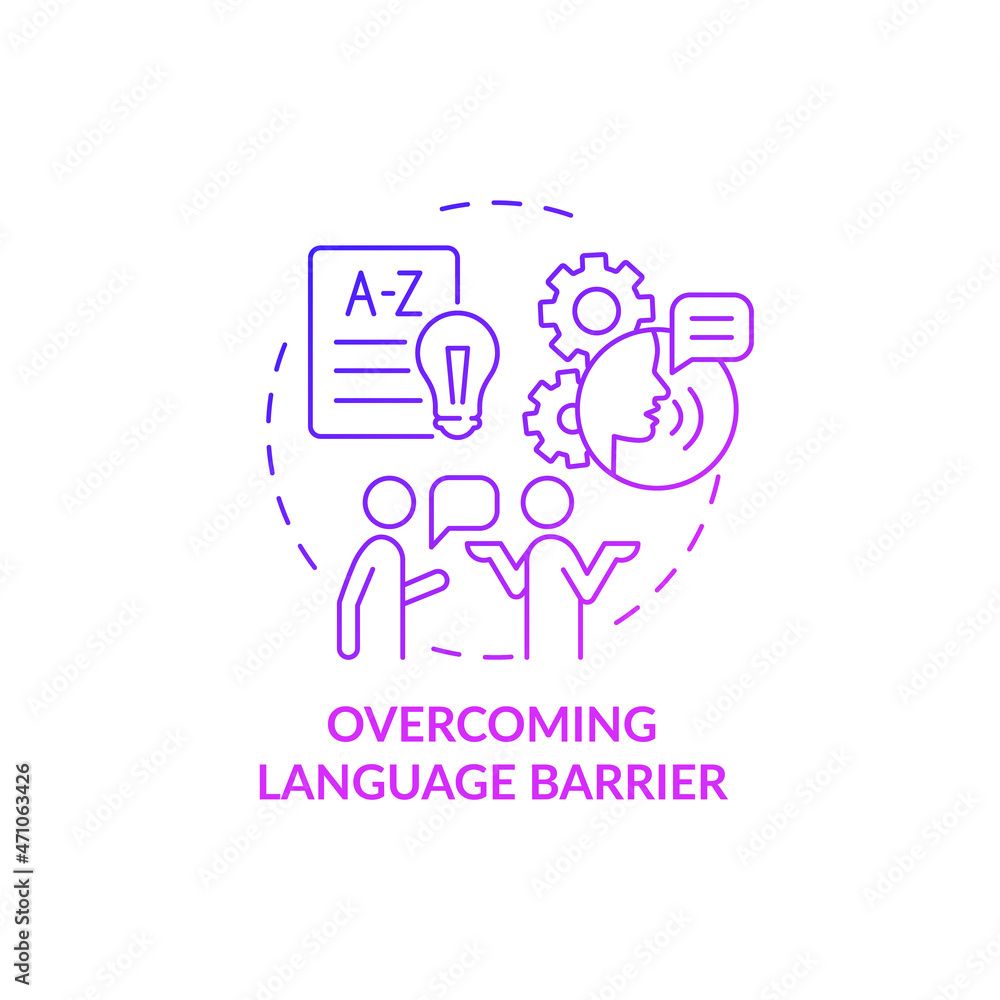 Overcoming language barrier purple gradient concept icon. Expats ...