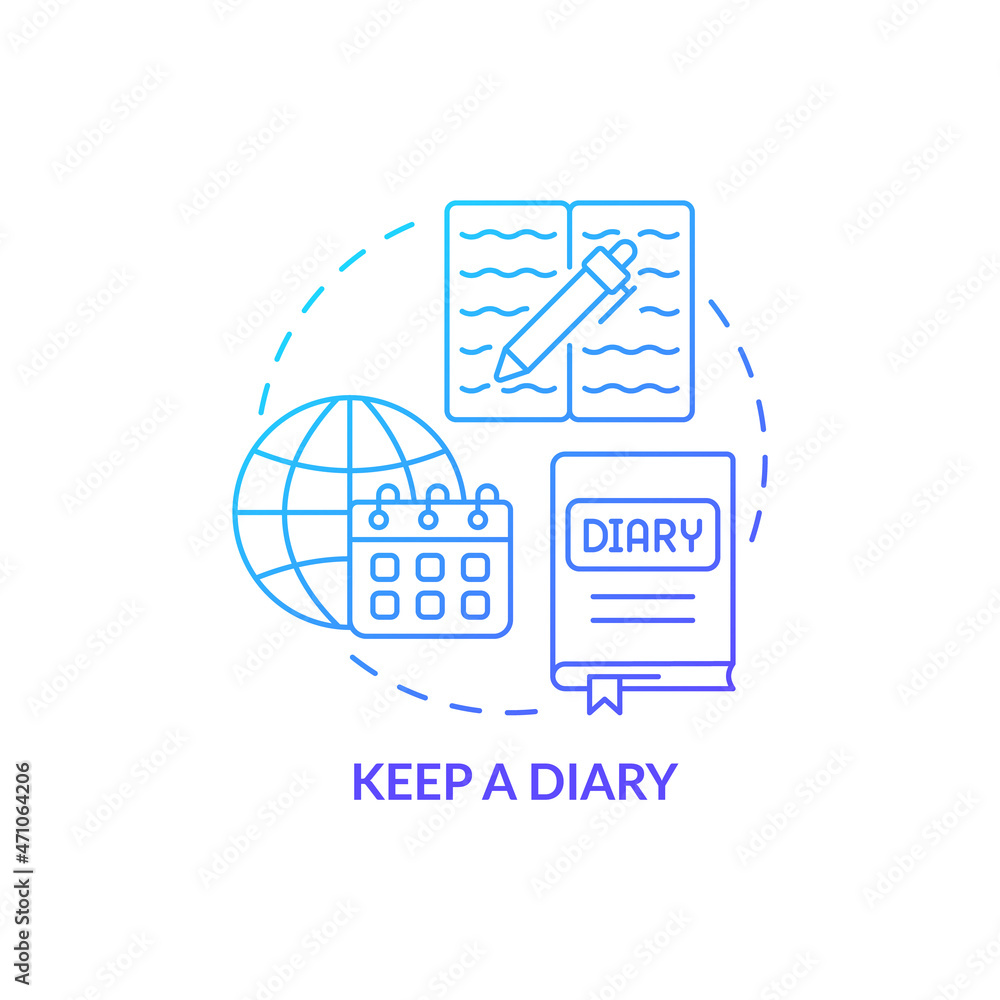 Keep diary blue gradient concept icon. Adjusting to living abroad ...