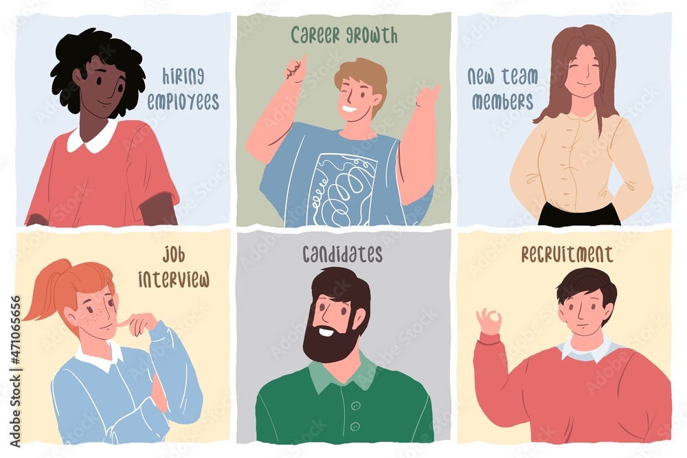 Set of vector cartoon flat happy smiling characters of various races ...