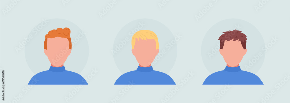 Vetor de Guy with three types of haircut semi flat color vector ...