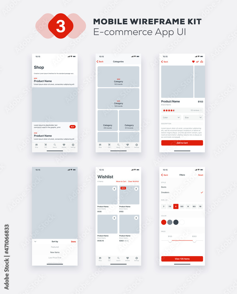Mobile app ecommerce UI, UX design kit. Business web site or mobile ...