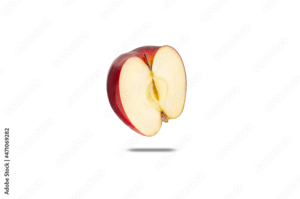 Ripe red apple half fruit isolated on white background. Half of red ...