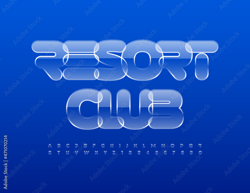 Vector creative emblem Resort Club. Glass abstract Font. Shiny Alphabet ...