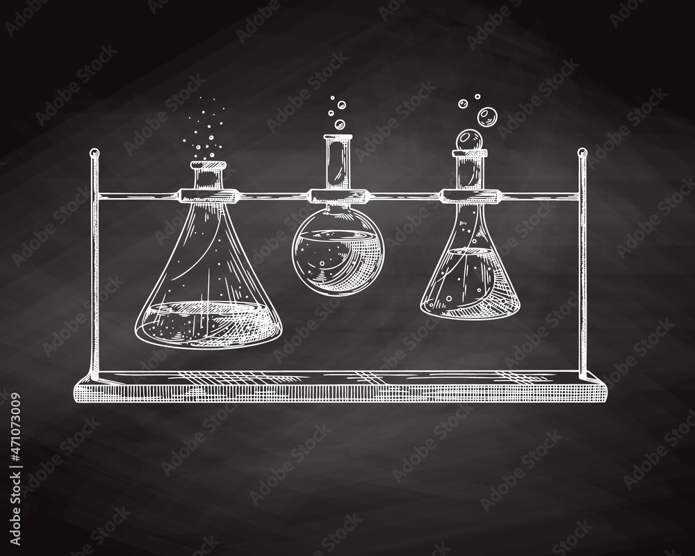 Sketch of chemical laboratory objects. Glassware for a chemical ...