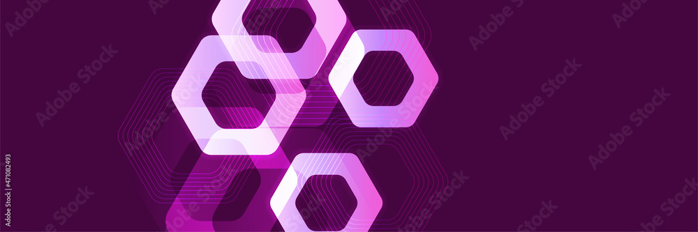 Purple technology banner background with hexagon. Vector abstract ...