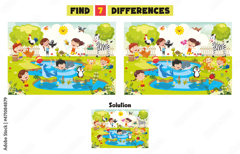 Find Seven Differences Activity For Children Stock Vector | Adobe Stock