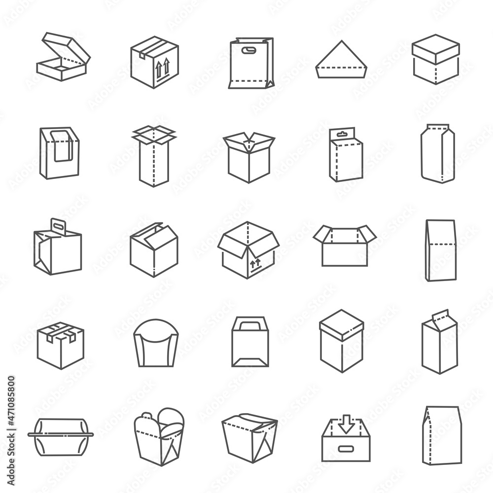 Vector package types icon set in thin line style Stock Vector | Adobe Stock