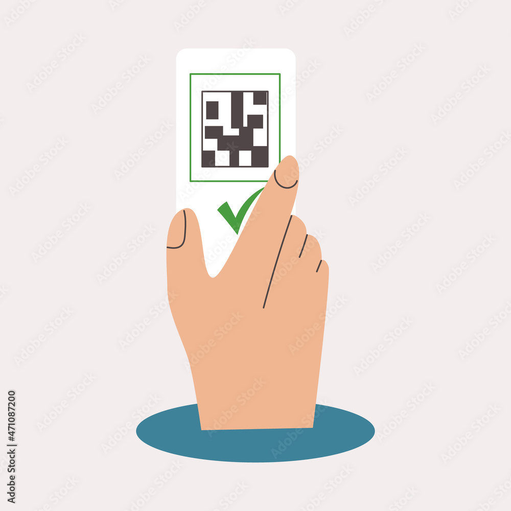 Vektorová grafika „QR code vaccine certificate or hand holding ...
