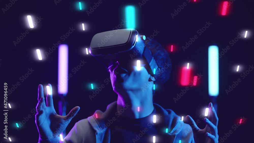 Metaverse VR virtual reality game playing, man play metaverse virtual ...