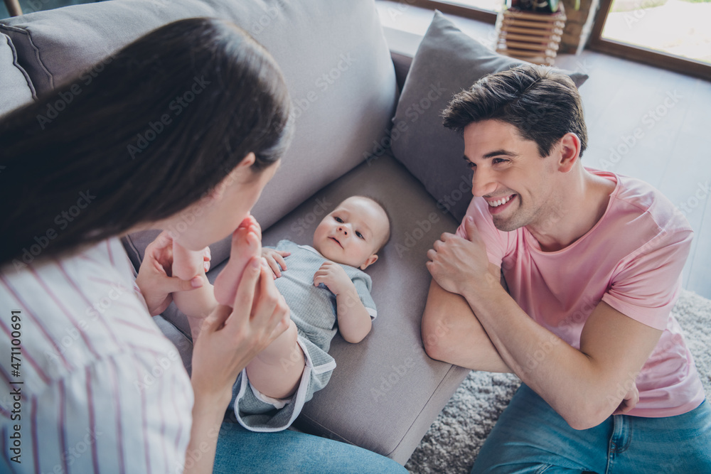 Portrait of attractive cheerful life partners mommy mum daddy ...