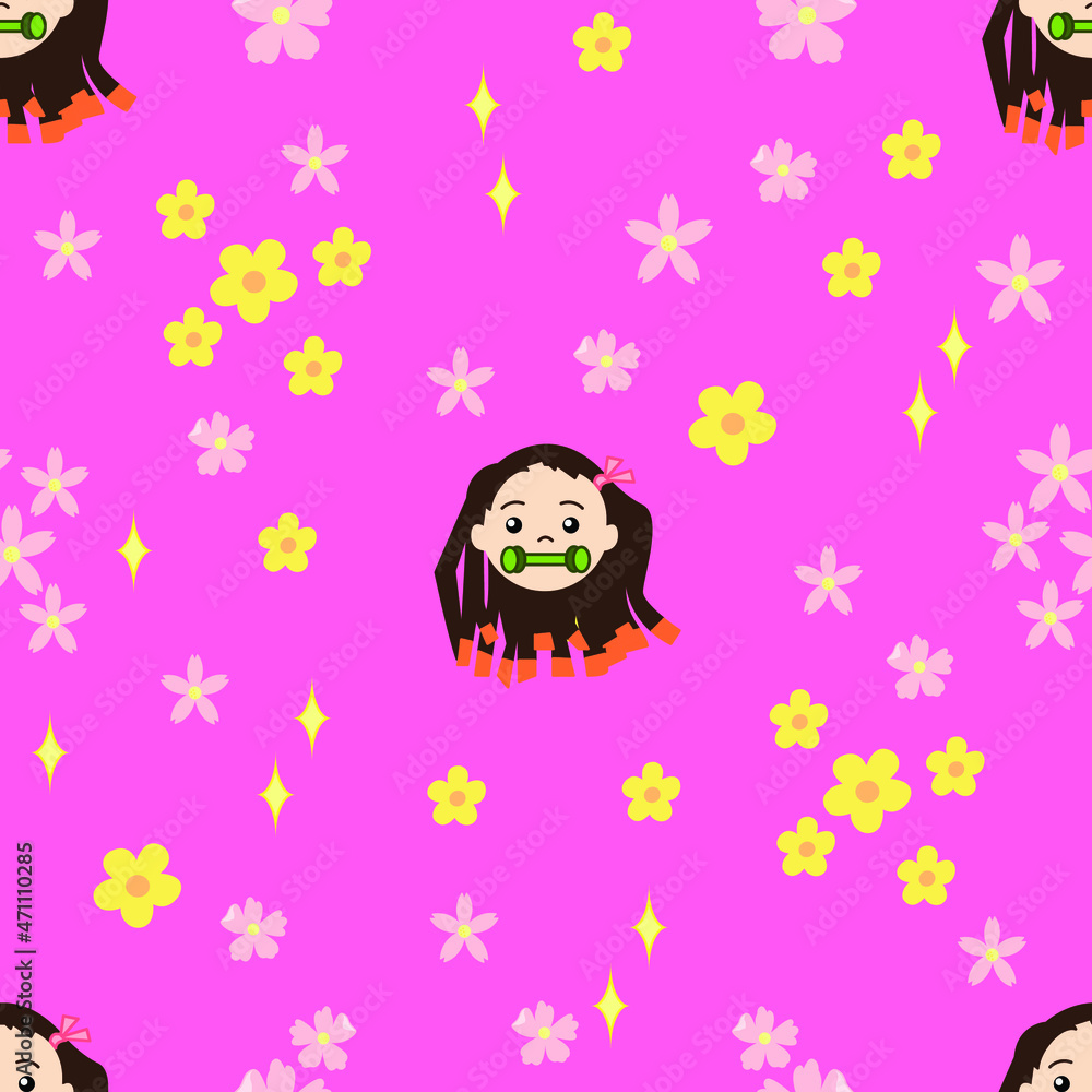 Pink Background, Nezuko, Demon Slayer, Kimetsu no Yaiba, pattern ...