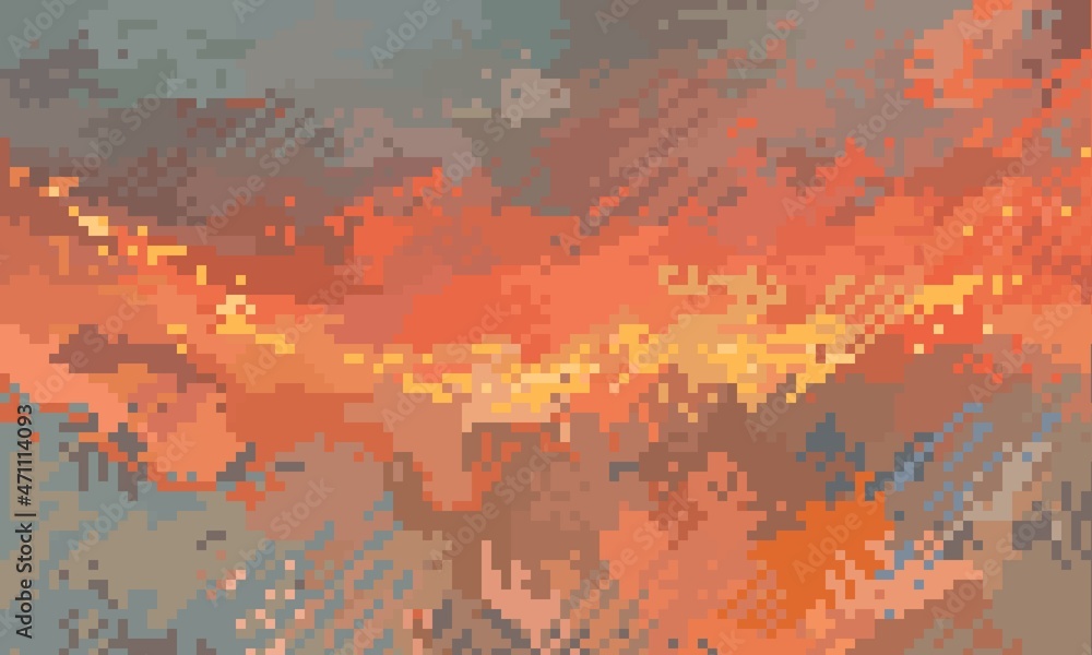 Pixel art clouds. Beautiful background with pixel illustration and sky ...