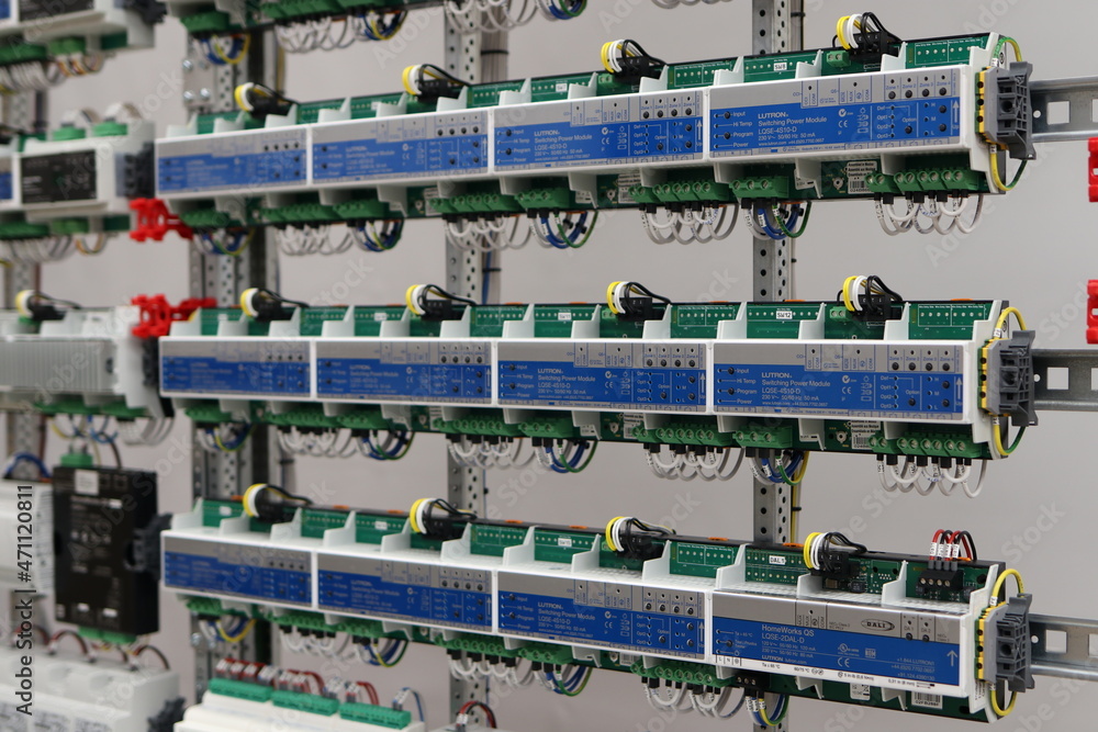 Crestron and Lutron automation modules in the control panel for process ...