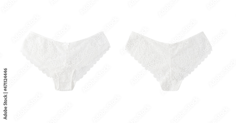 Front and back views of women's white lace lingerie Stock Photo | Adobe ...