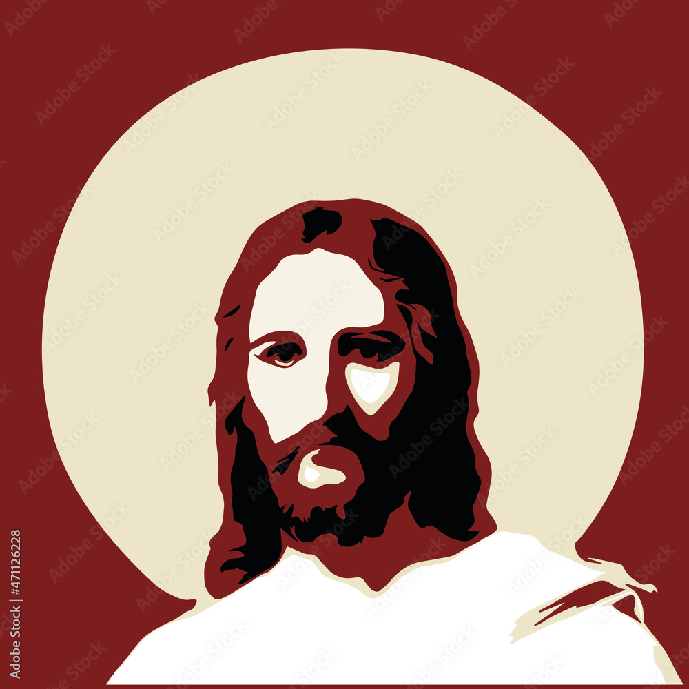 Jesus Christ face. Christian and Catholic religion. Vector illustration ...