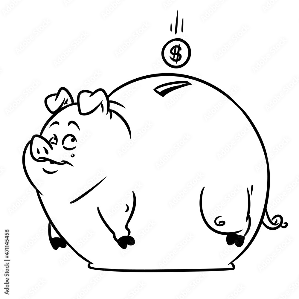 Fat pig piggy bank coin illustration cartoon contour Stock Illustration ...