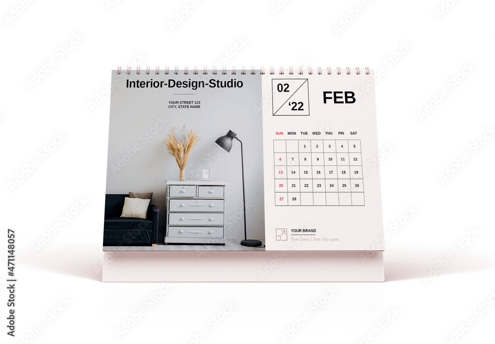 Interior Design Desk Calendar 2022 Layout Stock Template | Adobe Stock