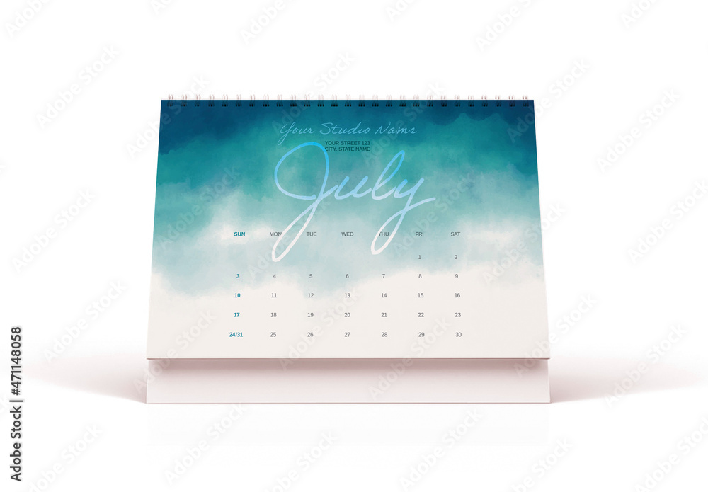 Watercolor Handmade Desk Calendar 2022 Layout Stock Template | Adobe Stock
