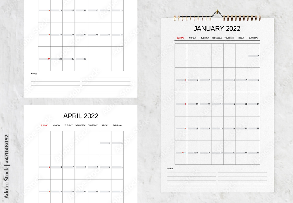 Grid Minimal Wall Calendar 2022 Layout Stock Template | Adobe Stock