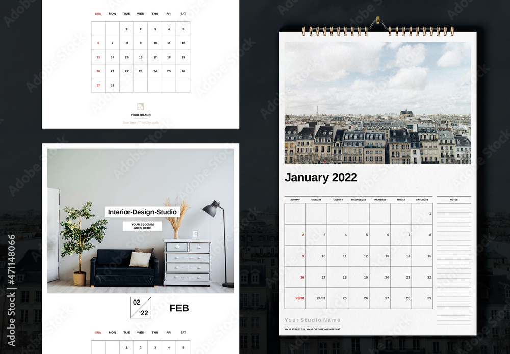 Modelo de Interior Design Wall Calendar 2022 Layout do Stock | Adobe Stock