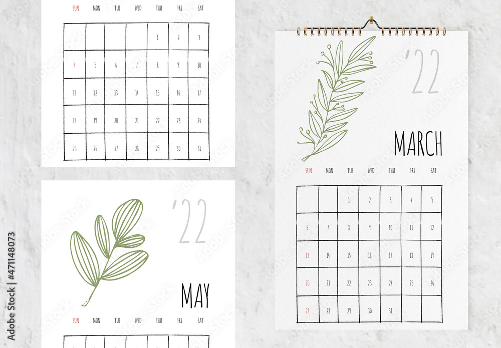 Plants Handmade Wall Calendar 2022 Layout Stock Template | Adobe Stock
