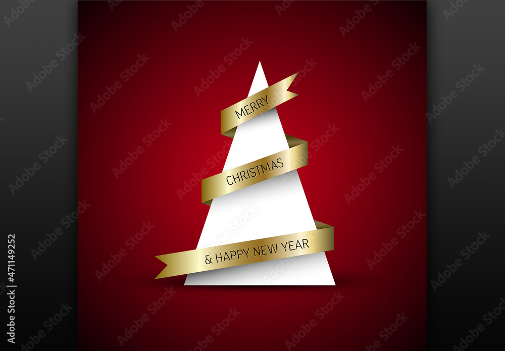 Simple Card with Christmas Tree Made from Paper Triangle and Golden ...