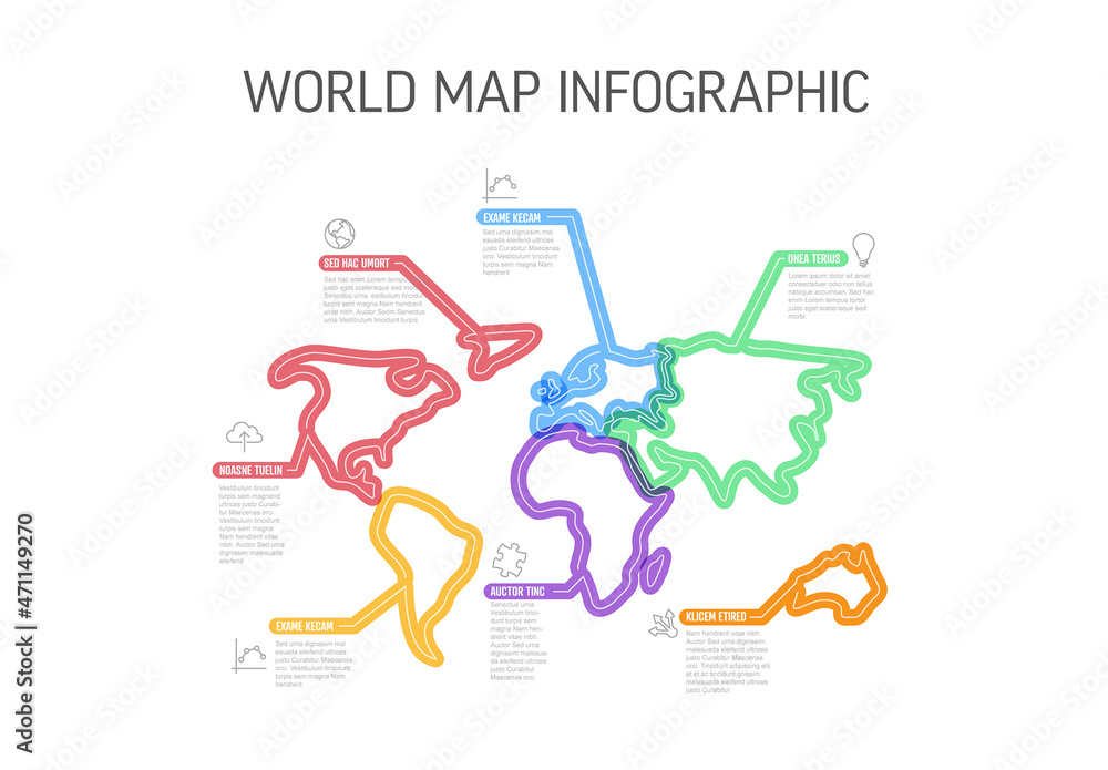 Thick Line World Map Multipurpose Infographic Layout Stock Template ...