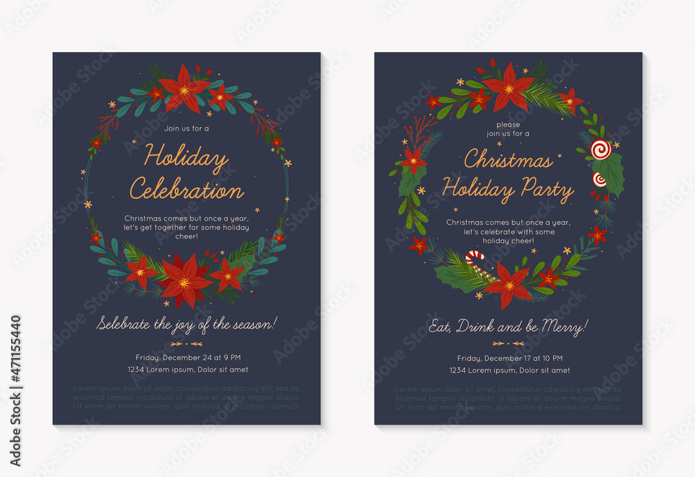 Christmas and Happy New Year party invitations templates.Festive vector ...