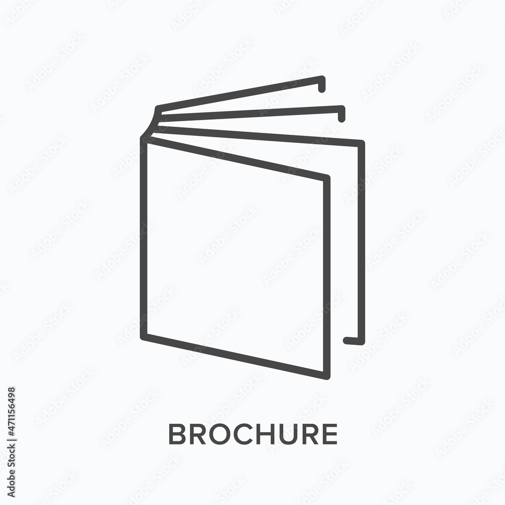 Brochure flat line icon. Vector outline illustration of marketing ...