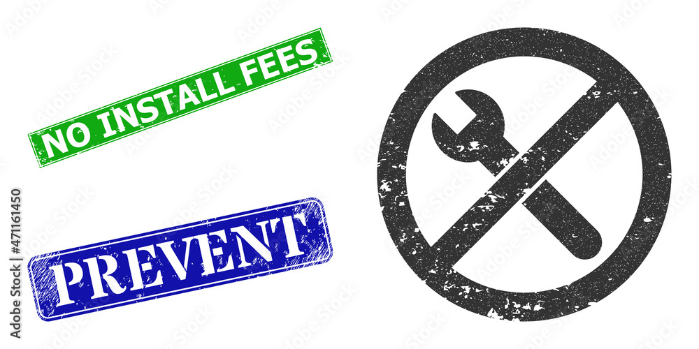 Grunge forbidden repair icon and rectangle rubber No Install Fees seal ...