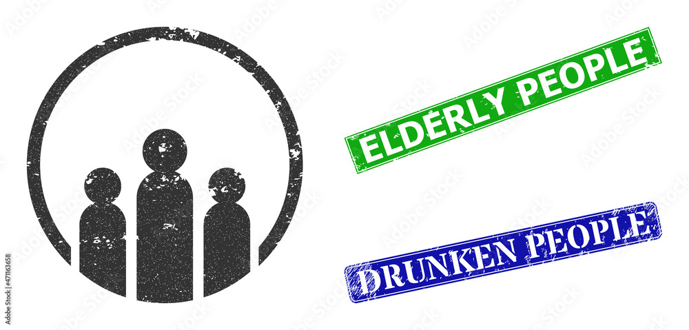 Grunge people icon and rectangular rubber Elderly People seal. Vector ...
