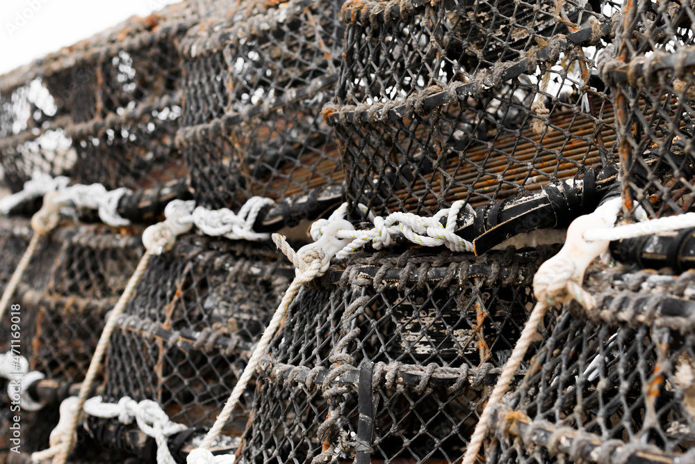 Lobster pots - a maritime scene depicting harbour side equipment ...