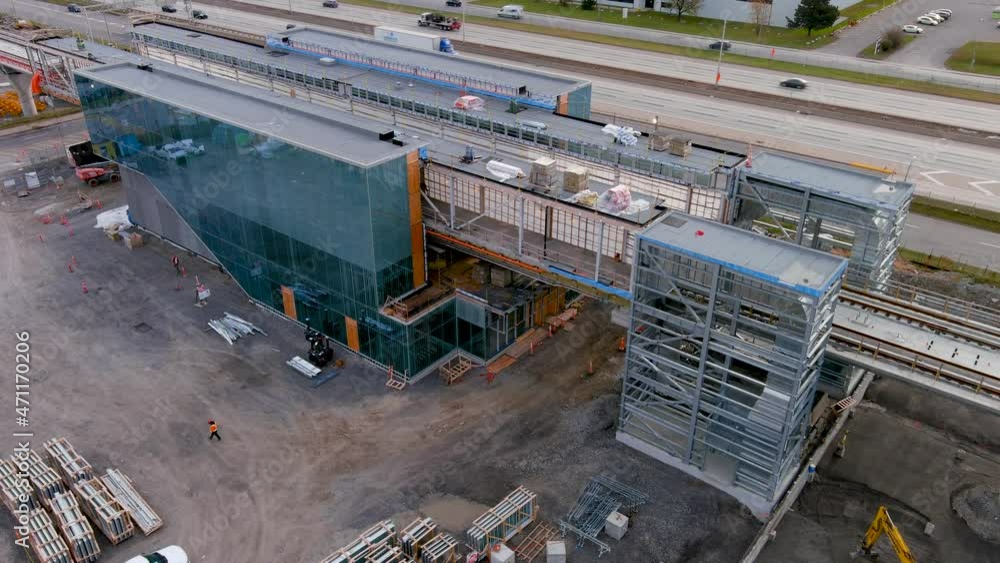 4K camera drone, ultra definition aerial view of the construction site ...