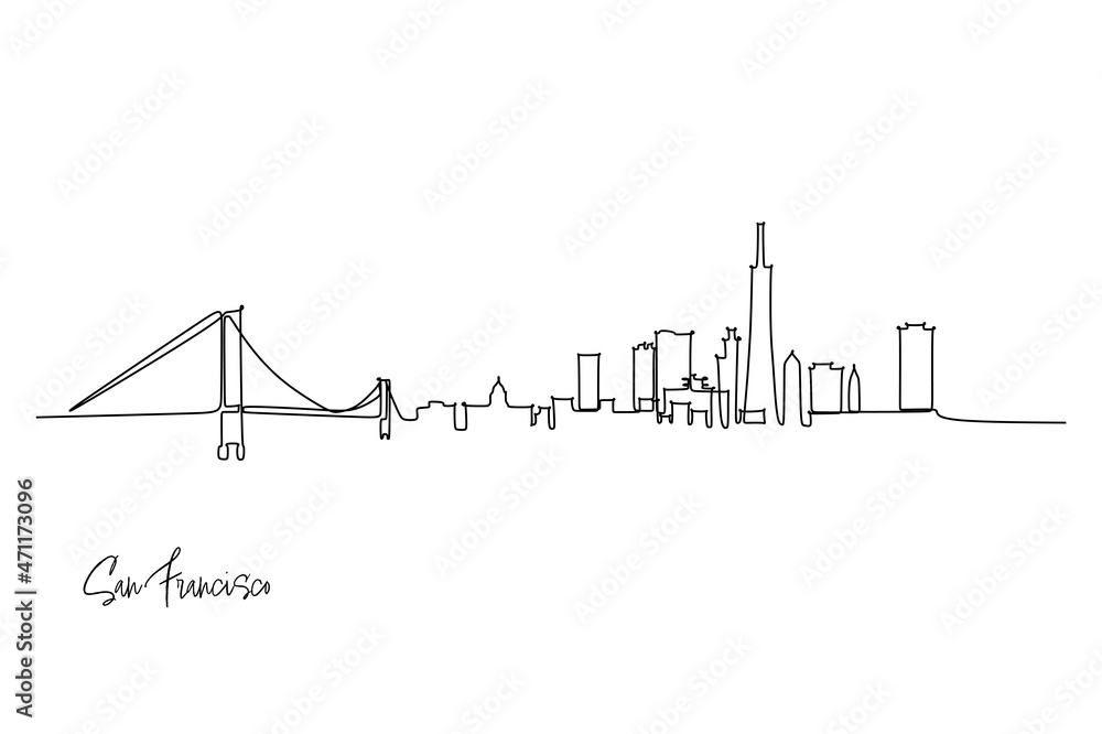 Single line drawing of San Francisco USA skyline. Town and buildings ...