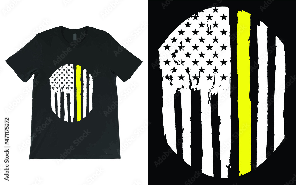 Thin Yellow Line Flag Emergency Dispatchers Flag T-Shirt Vector ...