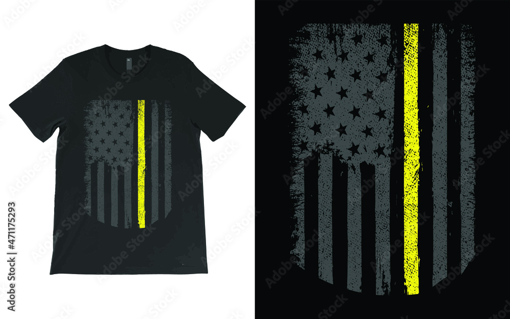 Thin Yellow Line Flag Emergency Dispatchers Flag T-Shirt Vector ...