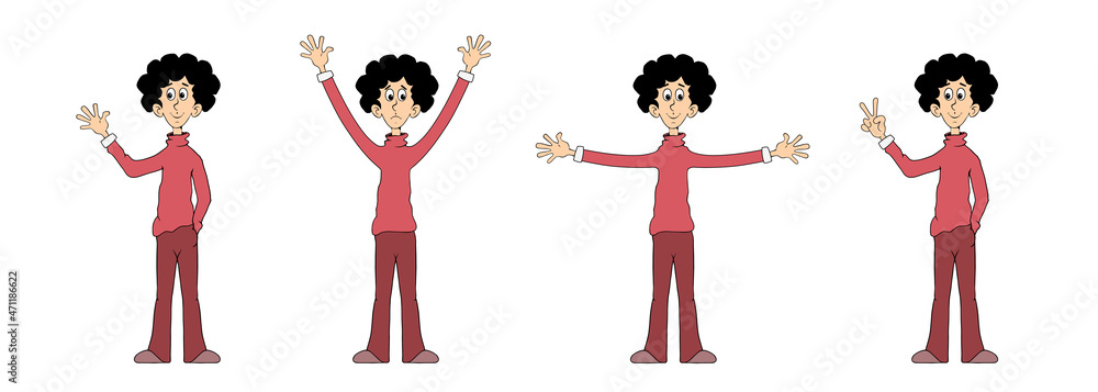 cartoon person waving hand, surrendering in fear, happy with open arms ...