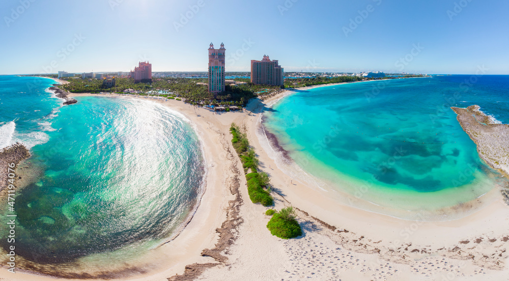 Sandbar between two coves at a beach resort Stock Photo | Adobe Stock