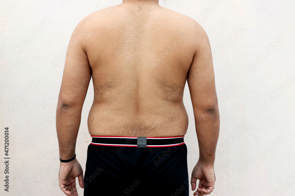 Asian fat man back side isolated on white Stock Photo | Adobe Stock
